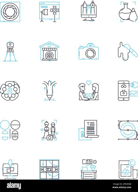 Digital Imaging Linear Icons Set Resolution Pixelation Contrast Exposure Editing