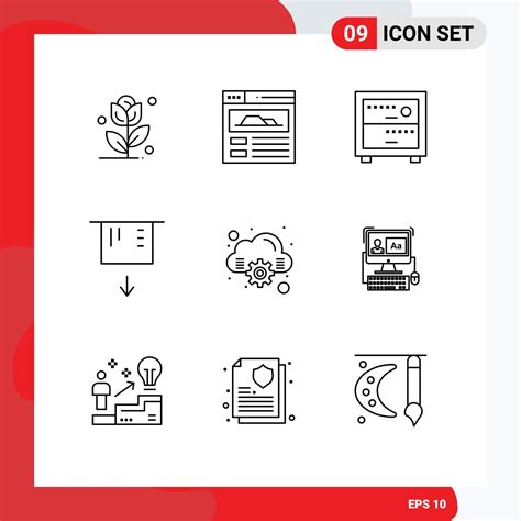 Set Of 9 Commercial Outlines Pack For Editing Screen Atm Computer Computing Editable Vector