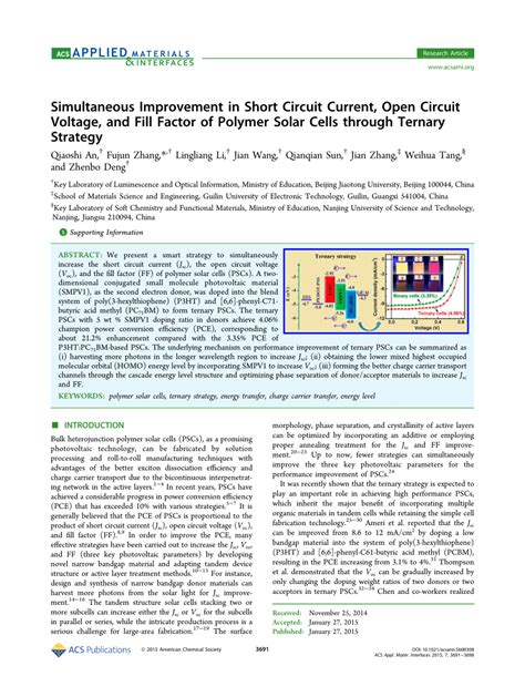 Pdf Simultaneous Improvement In Short Circuit Current Open Circuit Voltage And Fill Factor