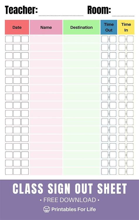 Classroom Sign Out Sheet Freebie Educational Resources Picstank