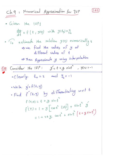 solution ch9 numerical approximation for ivps using euler method