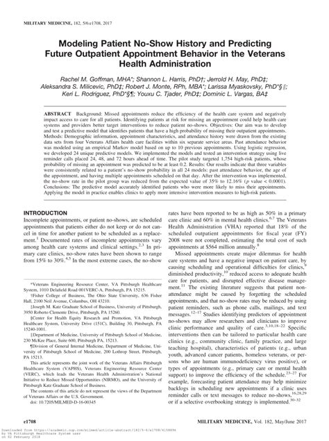 Pdf Modeling Patient No Show History And Predicting Future Outpatient Appointment Behavior In