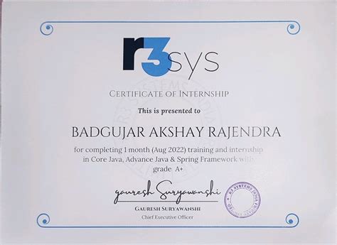 Akshay Badgujar On Linkedin R3sys Javaprogramming Intership Experience Oppurtunity Training