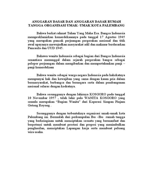 Anggaran Dasar Dan Struktur Organisasi Barisan Umak Umak Kota Palembang Pdf
