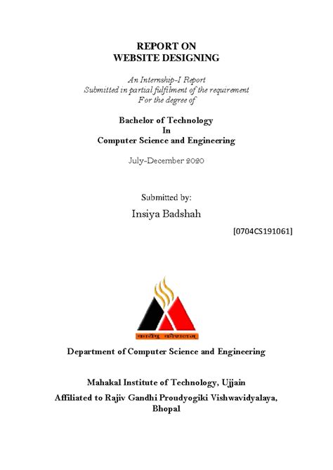 Internship Report For Html And Css Report On Website Designing An Internship I Report