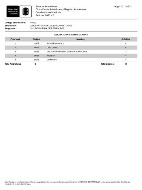 Constancia Matricula Pdf