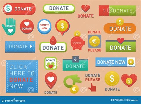 Donate Buttons Vector Set Illustration Help Icon Donation T Charity