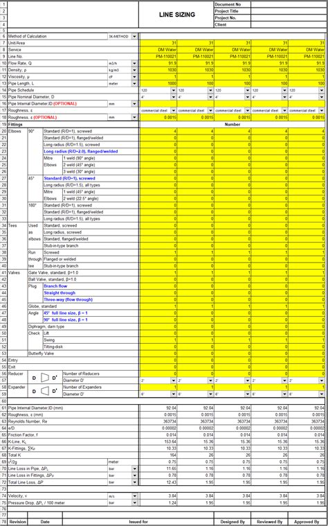 Liquid Pressure Drop Calculation Excel Template