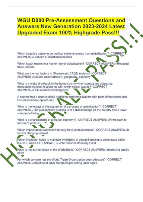 WGU D Pre Assessment Questions And Answers New Generation Latest Upgraded Exam Highgrade