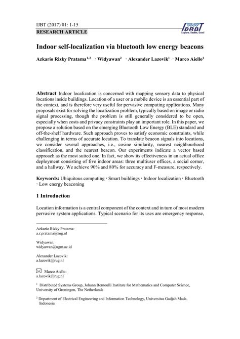 pdf indoor self localization via bluetooth low energy beacons