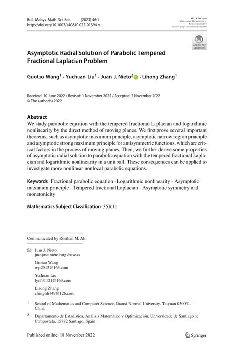 Pdf Asymptotic Radial Solution Of Parabolic Tempered Fractional Laplacian Problem