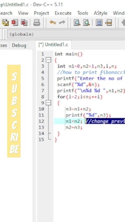 Fibonacci Series In Cfibonacci Series In Cprogramming Coding