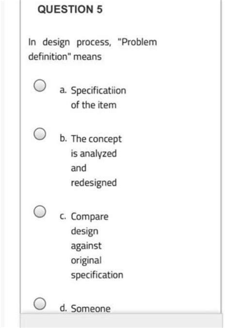 in design process problem definition means a