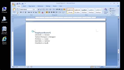Microsoft Word 2007 Entering A List Of Names Using Tab Stops Youtube