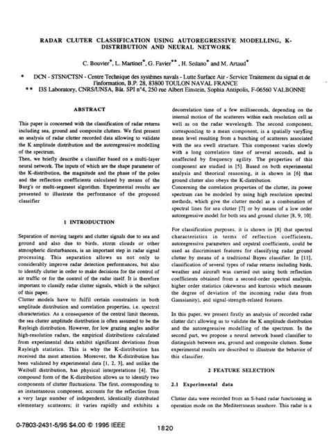 PDF Radar Clutter Classification Using Autoregressive Modelling K Distribution And Neural Network