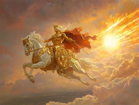 Helios The Sun God Rides His Chariot Across Heaven Stock Illustration