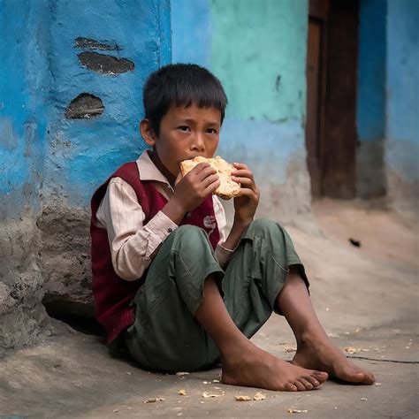 Poor Boy Eating Bread