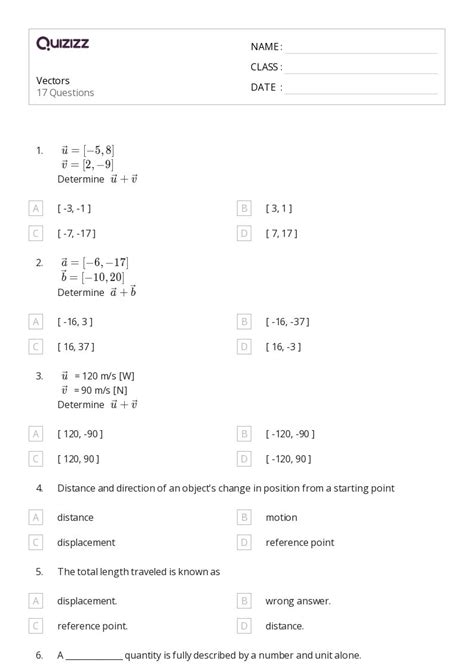 50 Vectors Worksheets For 11th Class On Quizizz Free And Printable