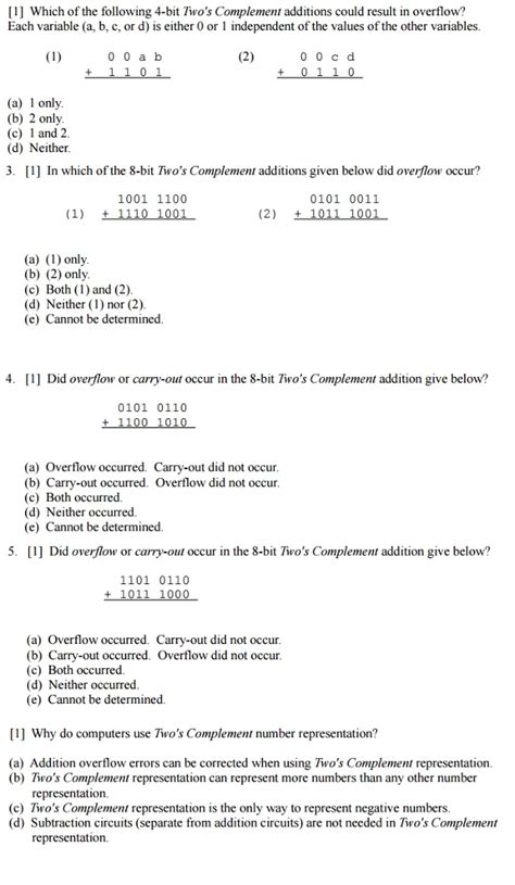 Solved Which Of The Following 4 Bit Twos Complement