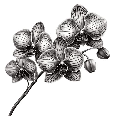 Orchid Black And White Art Orchid Flower Drawing Illustration Black