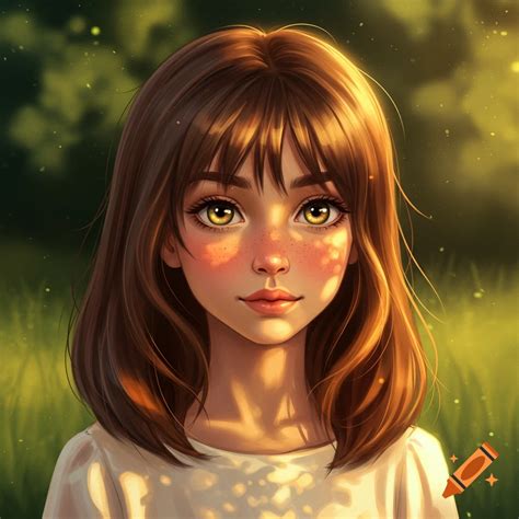 Stylized Digital Art Portrait Of A Young Girl With Long Black Hair