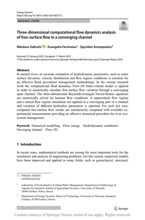 pdf three dimensional computational flow dynamics analysis of free