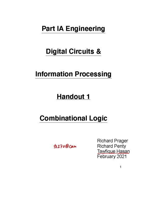 1 Combinational Logic Annotated Part Ia Engineering Digital Circuits