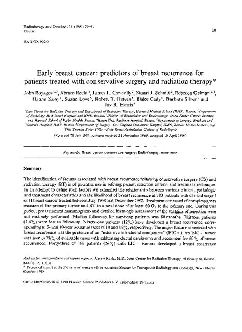 Pdf Early Breast Cancer Predictors Of Breast Recurrence For Patients