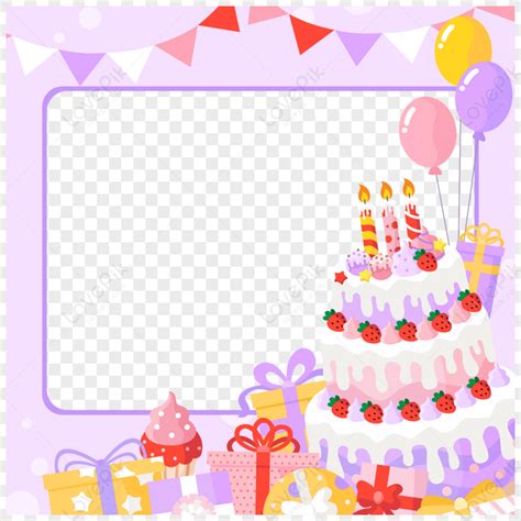 만화 행복 한 생일 일러스트 발표 보라색 테두리삽화축제 Png 일러스트 무료 다운로드 Lovepik