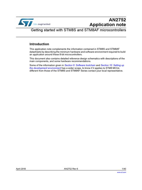 Cd00194637 Getting Started With Stm8s And Stm8af Microcontrollers Stmicroelectronics Pdf