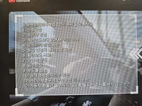 교통사고처리특례법 12대 중과실 교통사고 1 신호위반 2 중앙선 침범 3 제한속도보다 20km이상 과속 4 앞지르기 방법