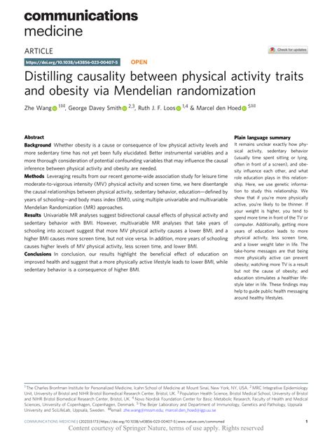 Pdf Distilling Causality Between Physical Activity Traits And Obesity