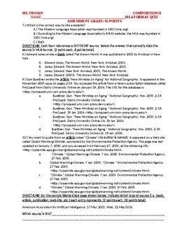 MLA Format Quiz Editable By Ms Ts 9 12 English Language Arts Store