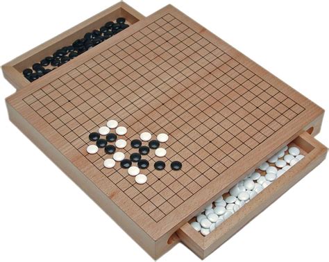 Wooden Go Board Game Set With Storage Drawers Classic 2 Player