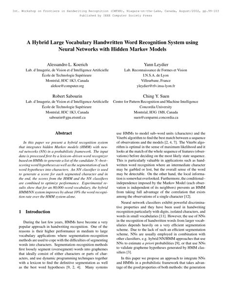 Pdf A Hybrid Large Vocabulary Handwritten Word Recognition System Using Neural Networks With