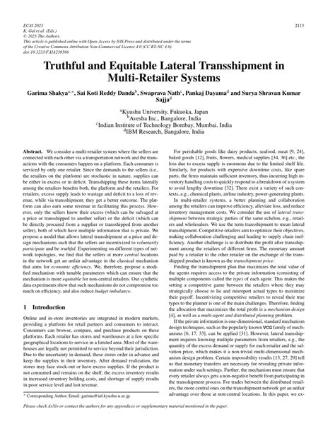 Pdf Truthful And Equitable Lateral Transshipment In Multi Retailer Systems
