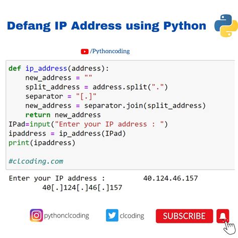 python coding on linkedin defang ip address using python