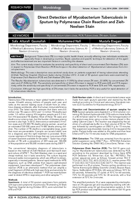 Pdf Direct Detection Of Mycobacterium Tuberculosis In Sputum By Polymerase Chain Reaction And