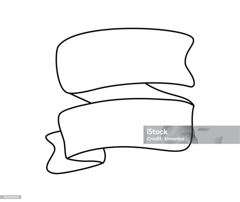 블랙 모노라인 리본 라인 배너 아이콘 웹 디자인 요소 손으로 그린 벡터 그림입니다 비즈니스 인사말 카드 및 휴일 복사 공간을 위한 텍스트를 위한 장소 고급에 대한 스톡 벡터