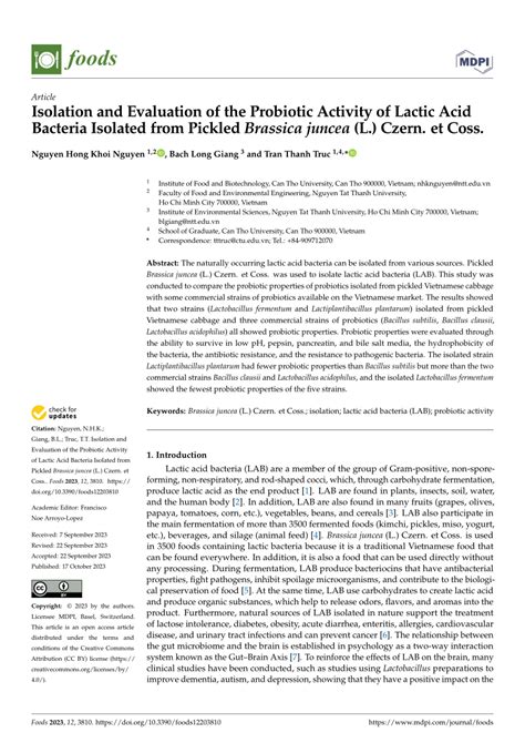 (PDF) Isolation and Evaluation of the Probiotic Activity of Lactic Acid ...