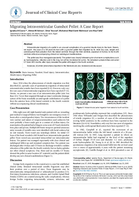 Pdf Migrating Intraventricular Gunshot Pellet A Case Report Omar
