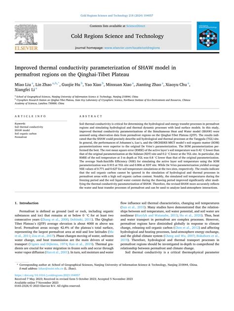 Pdf Improved Thermal Conductivity Parameterization Of Shaw Model In Permafrost Regions On The