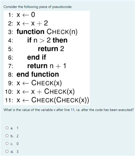1 x←0 2 x←x 2 3 function check n 4 if n 2 then 5