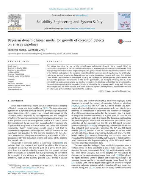 Pdf Bayesian Dynamic Linear Model For Growth Of Corrosion Defects On