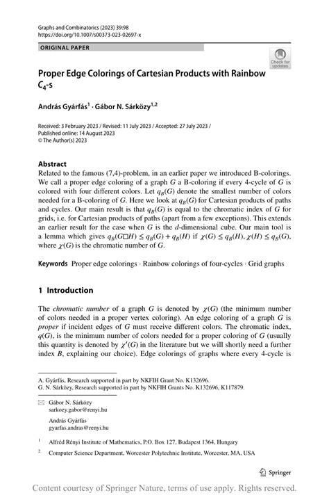Pdf Proper Edge Colorings Of Cartesian Products With Rainbow C4documentclass 12pt Minimal