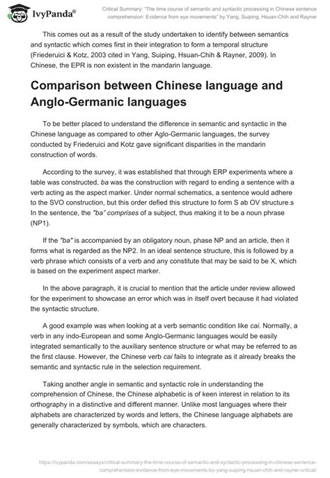 Critical Summary The Time Course Of Semantic And Syntactic Processing In Chinese Sentence