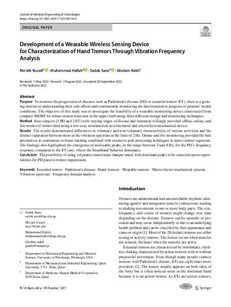 Pdf Development Of A Wearable Wireless Sensing Device For Characterization Of Hand Tremors