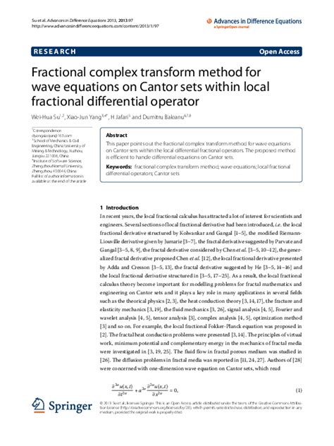 Pdf Fractional Complex Transform Method For Wave Equations On Cantor Sets Within Local