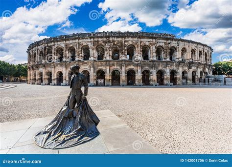 Coliseum Nimes France With Color Air Balloons Fly Royalty Free Stock