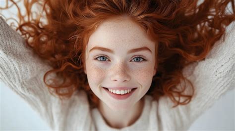 Portrait Of A Smiling Redhead Girl Premium Ai Generated Image